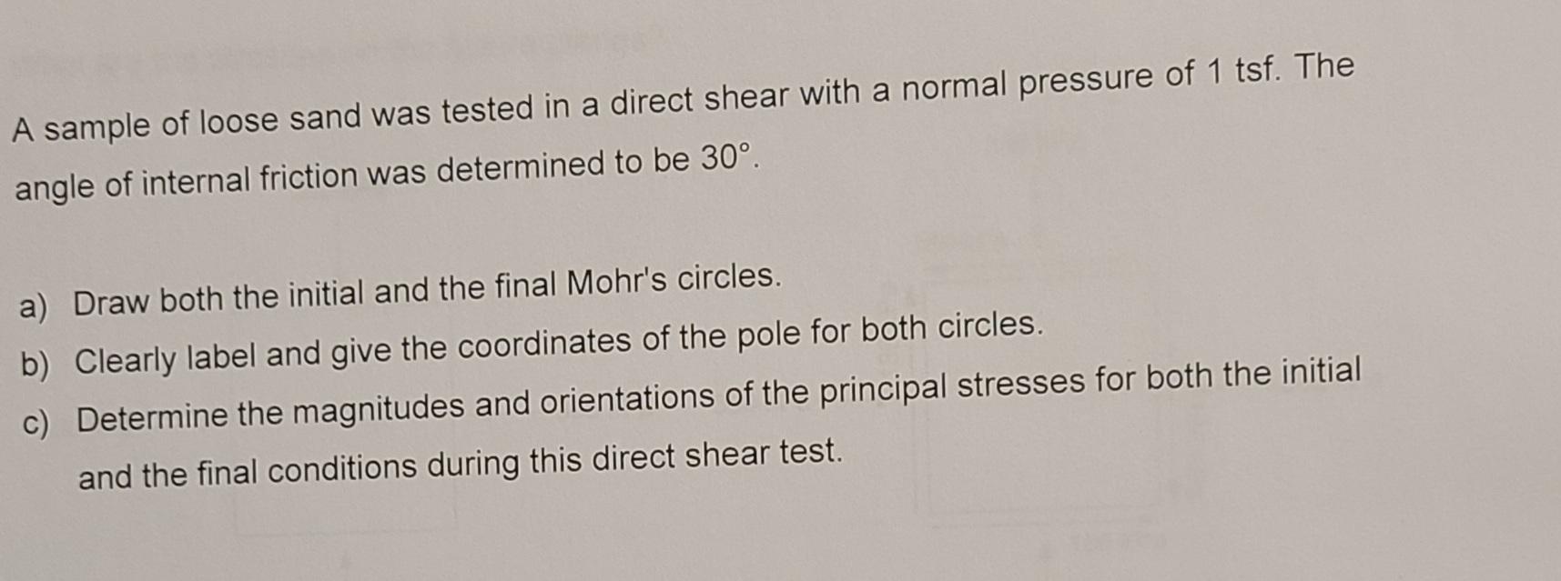 [Solved]: A sample of loose sand was tested in a direct sh