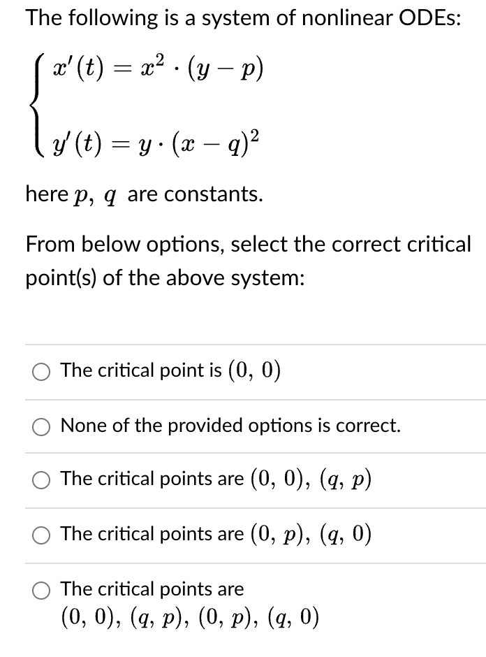 Solved The following is a system of nonlinear ODEs: | Chegg.com