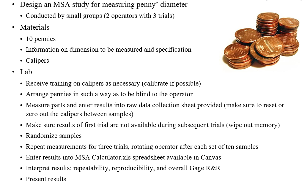 Design an MSA study for measuring penny' diameter | Chegg.com