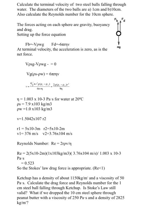 Solved Calculate the terminal velocity of two steel balls | Chegg.com