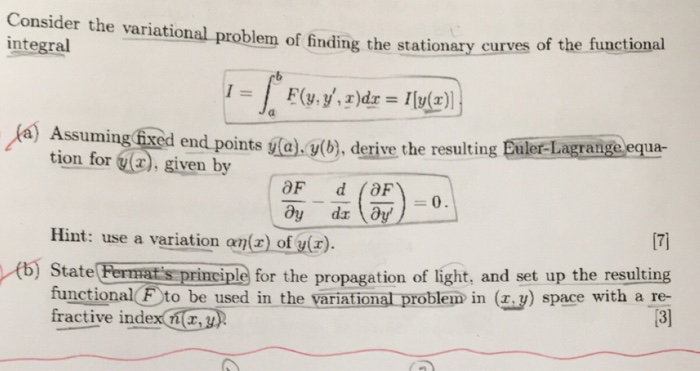 Solved Consider The Variational Integral Problem Of Finding