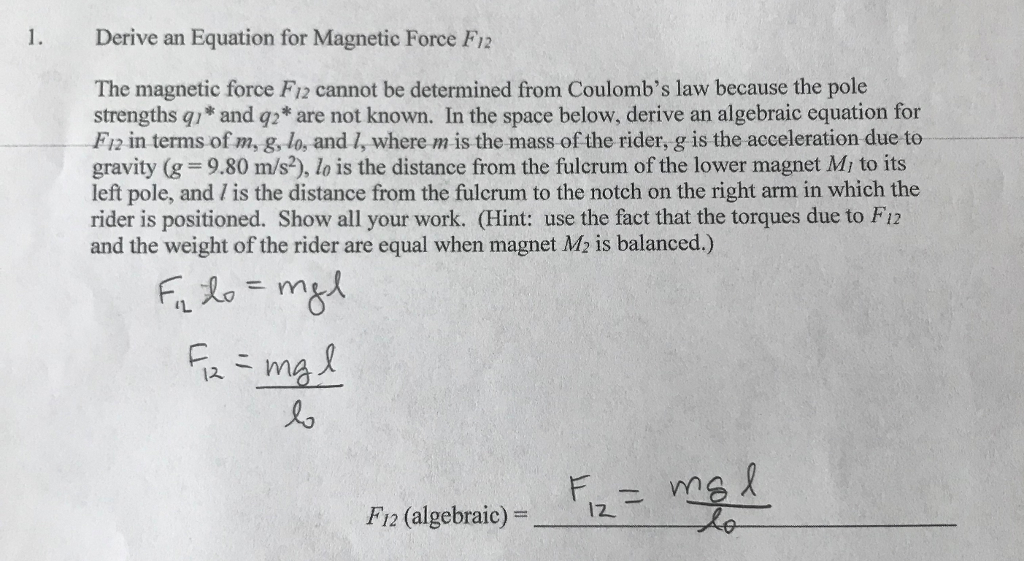 Solved 1. Derive an Equation for Magnetic Force F12 The | Chegg.com