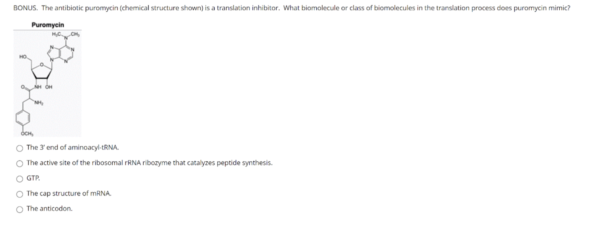 Solved BONUS. The antibiotic puromycin (chemical structure | Chegg.com