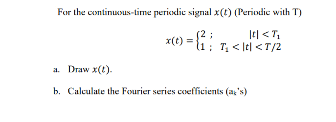 Solved For the continuous-time periodic signal x(t) | Chegg.com