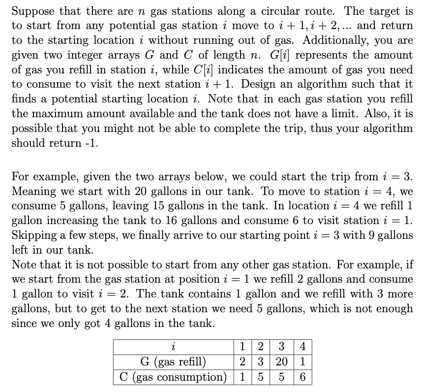 Solved Suppose that there are n gas stations along a | Chegg.com