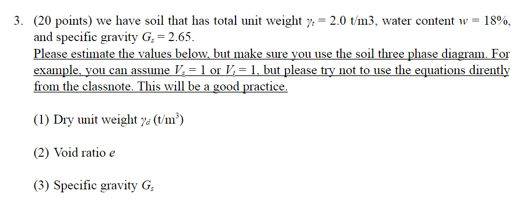 Solved (20 points) we have soil that has total unit weight | Chegg.com