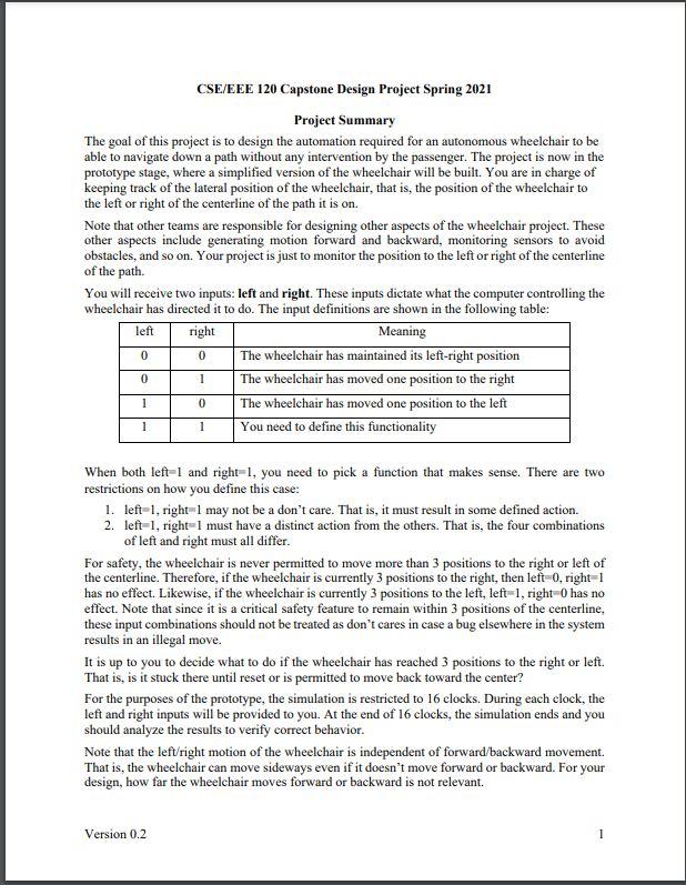 CSE/EEE 120 Capstone Design Project Spring 2021 | Chegg.com