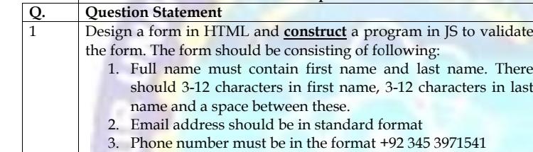Solved Q. 1 Question Statement Design a form in HTML and | Chegg.com