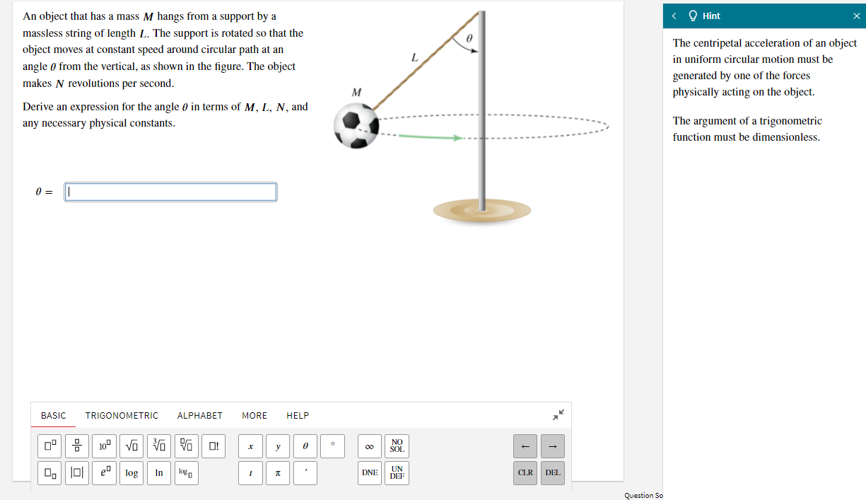 Solved Hint X An object that has a mass M hangs from a | Chegg.com