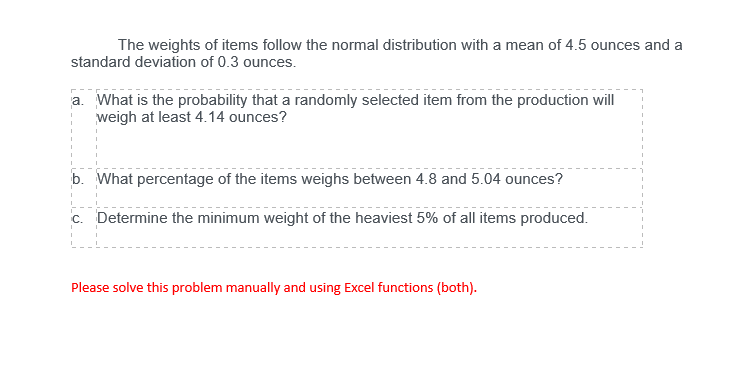 Solved The weights of items follow the normal distribution | Chegg.com