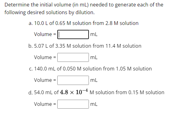 Solved Determine the initial volume (in mL ) ﻿needed to | Chegg.com