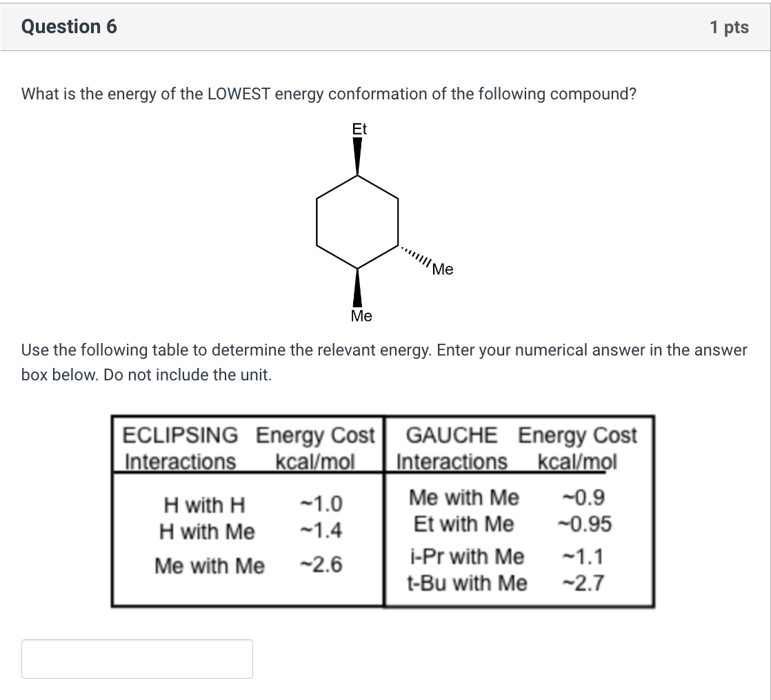 Solved What is the energy of the LOWEST energy conformation | Chegg.com