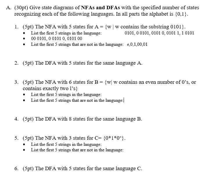Solved Give state diagrams of NFAs and DFAs with the | Chegg.com