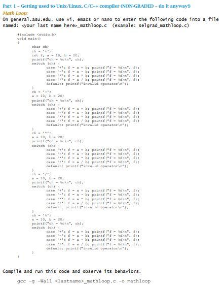 1 - Getting used to Unix/Linux, C/C++ compiler | Chegg.com