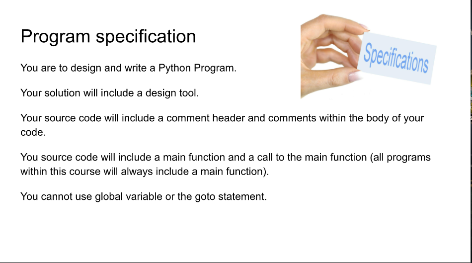 Solved Program specification | Specifications You are to | Chegg.com