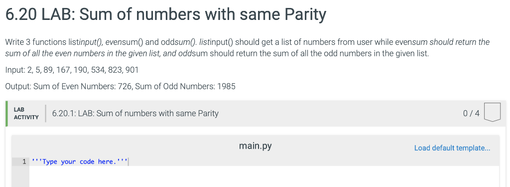 Solved 620 Lab Sum Numbers Parity Write 3 Functions Listi