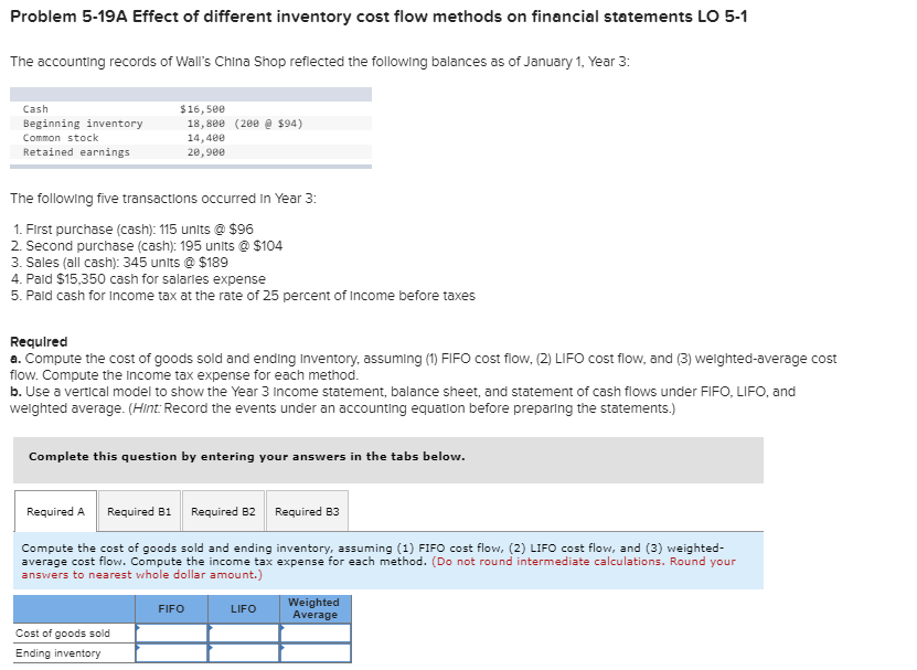 Solved Problem 5-19A Effect of different inventory cost flow | Chegg.com