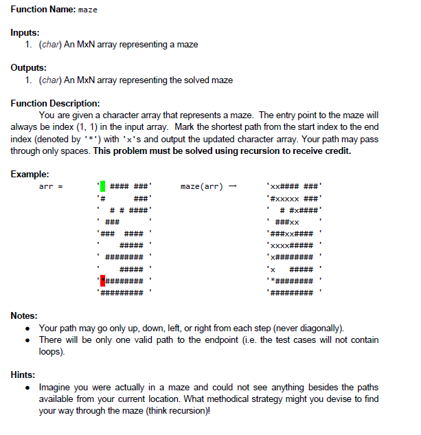 Solved (MATLAB) Inputs: 1. ( char ) An MxN array | Chegg.com