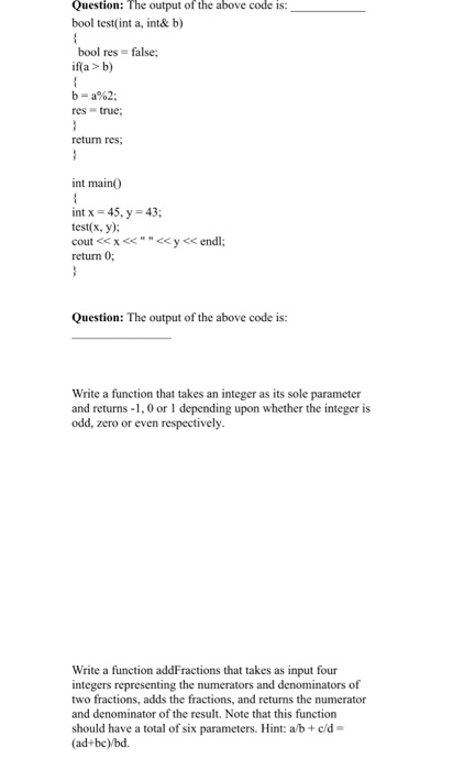 Solved Question The Output Of The Above Code Is Bool Test 