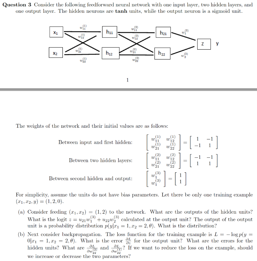 Question 3 Consider the following feedforward neural | Chegg.com