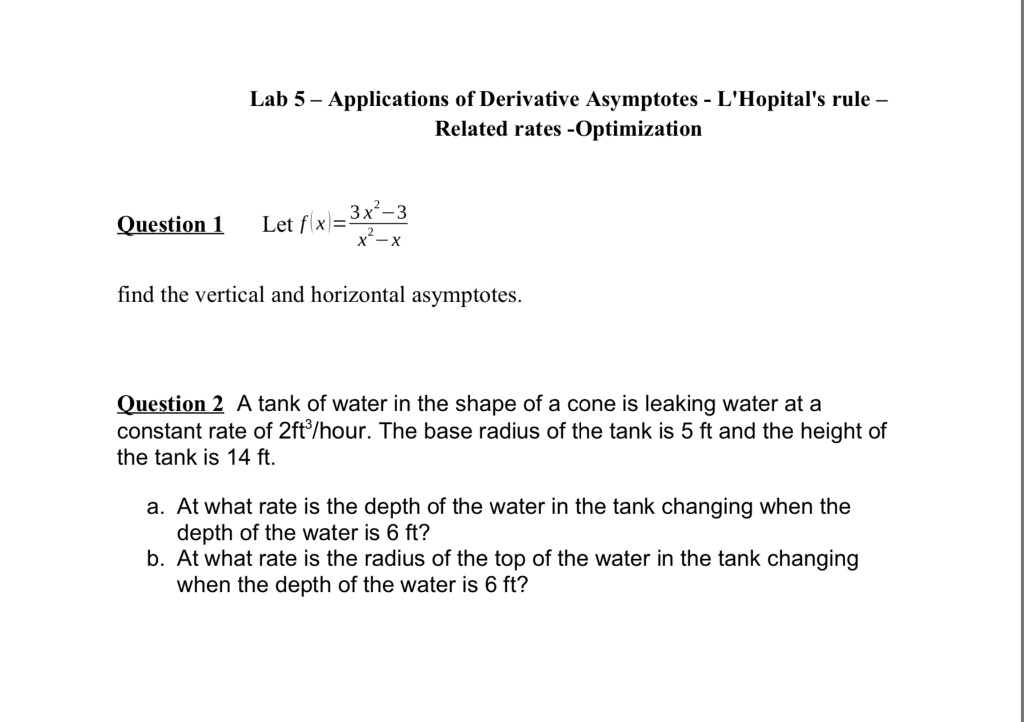 Solved Lab 5 - Applications of Derivative Asymptotes - | Chegg.com