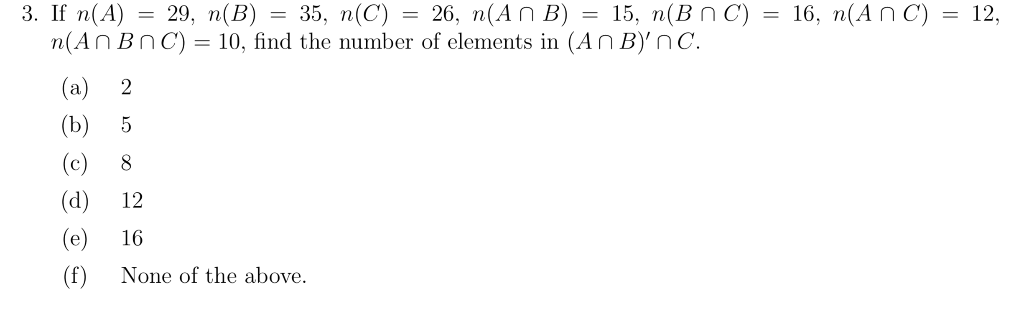 Solved 3. If n(A) — 29, п(В) 26, п(An B) 15, п(В n С) — 16, | Chegg.com