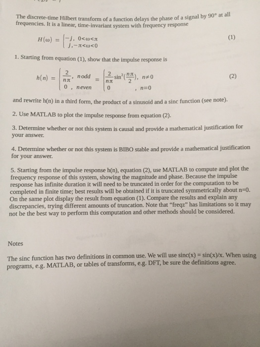 The discrete-time Hilbert transform of a function | Chegg.com