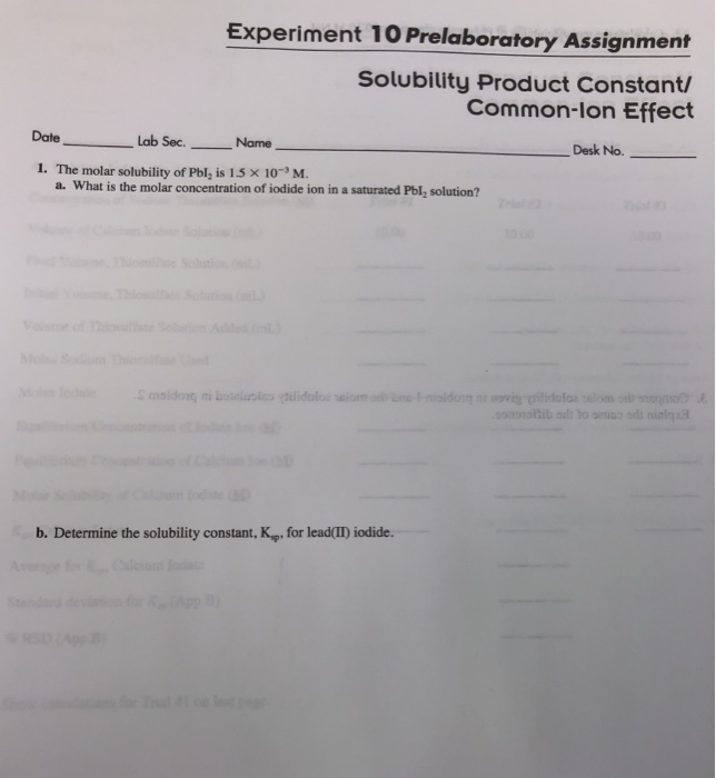 Solved Experiment 10 Prelaboratory Assignment Solubility | Chegg.com