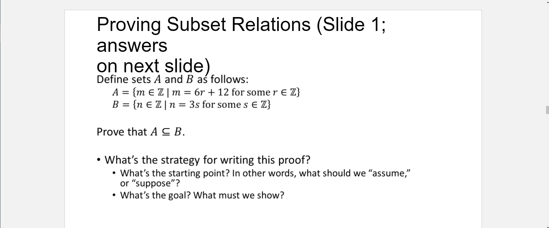 Solved Proving Subset Relations (Slide 1; answers on next | Chegg.com