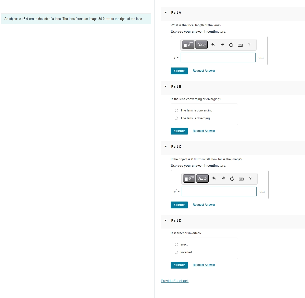 Solved Part AWhat is the focal length of the lens?Express | Chegg.com