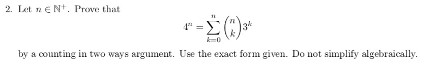 Solved 2. Let neN+. Prove that tº = ()3 by a counting in two | Chegg.com