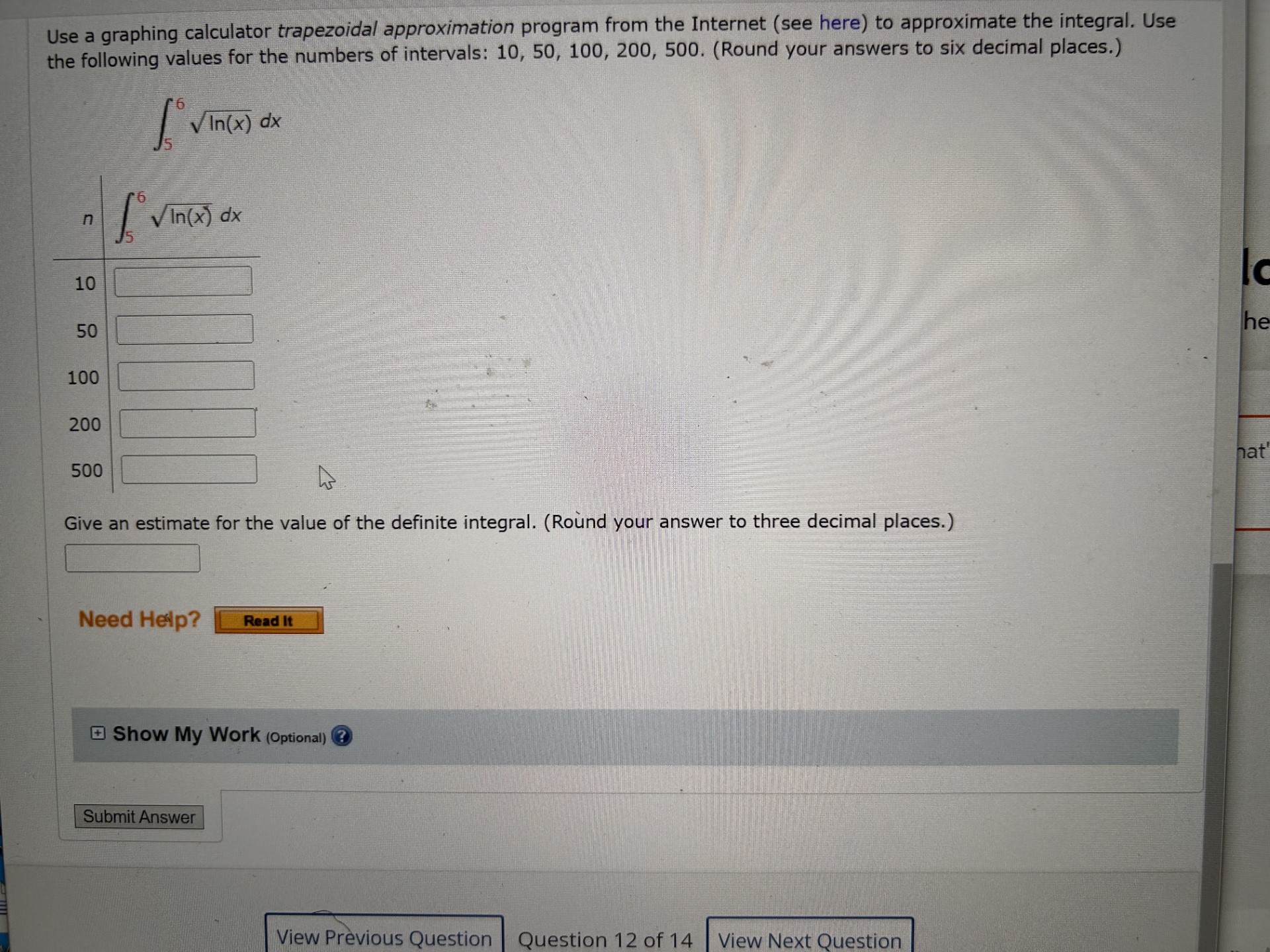 Solved Use a graphing calculator trapezoidal approximation | Chegg.com