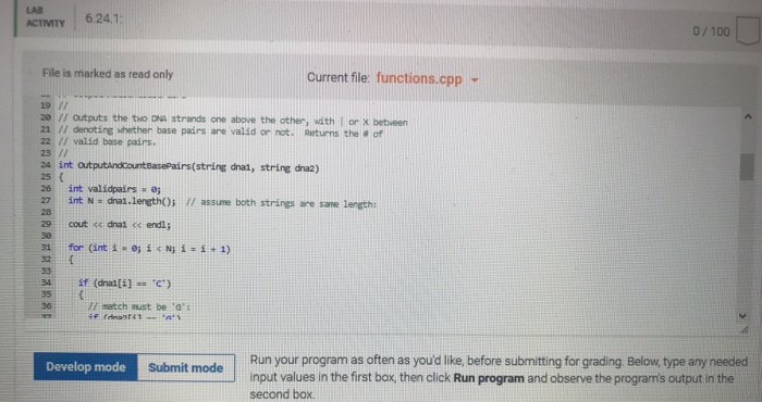 Solved 6.24 Lab07-02: DNA analysis with functions Summary in | Chegg.com