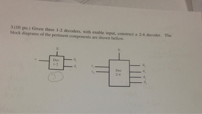 Solved (10 pts.) Given three 1-2 decoders, with enable | Chegg.com