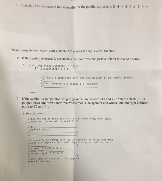 Solved First, build an expression tree manually for the | Chegg.com