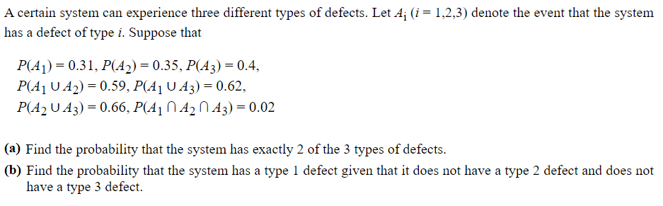 Solved A certain system can experience three different types | Chegg.com