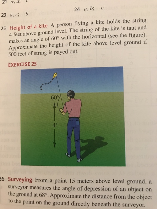 Solved 21 α, a; c 23 a, c b 25 Height of a kite A person | Chegg.com