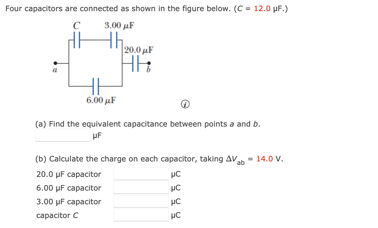 Solved Four capacitors are connected as shown in the figure | Chegg.com
