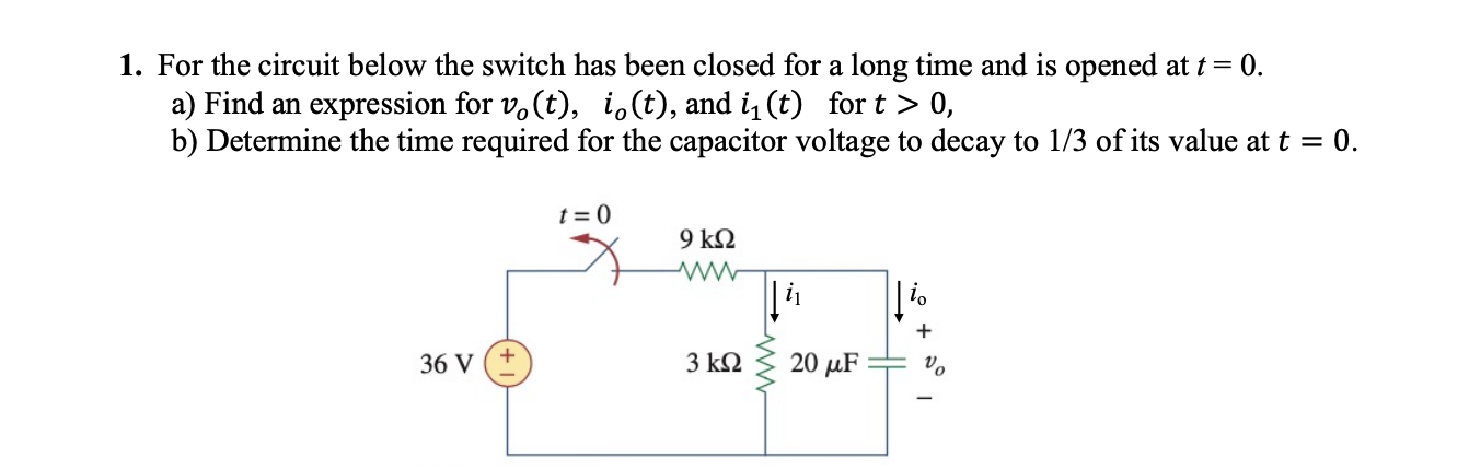 Solved For the circuit below the switch has been closed for | Chegg.com