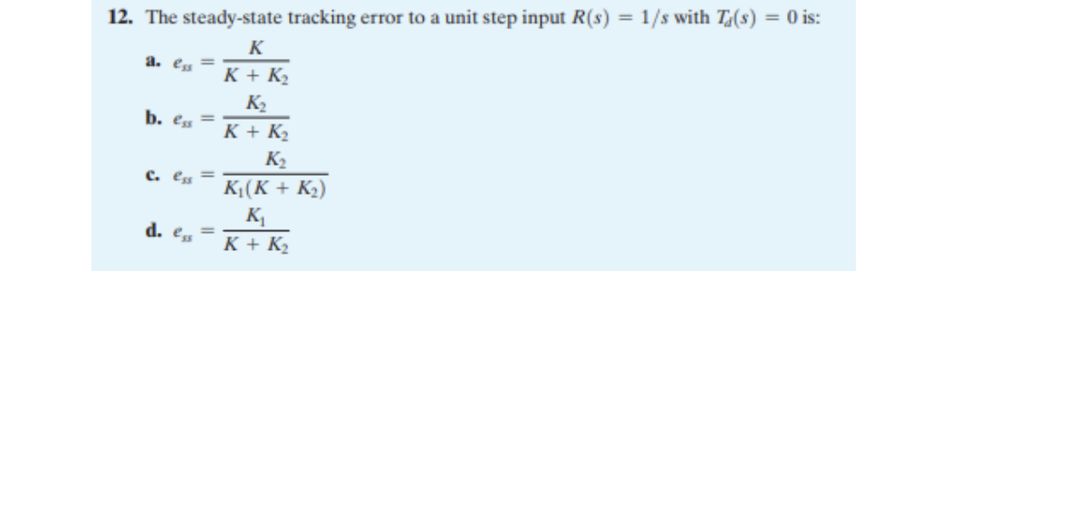 Solved The steady-state tracking error to ﻿a unit step input | Chegg.com
