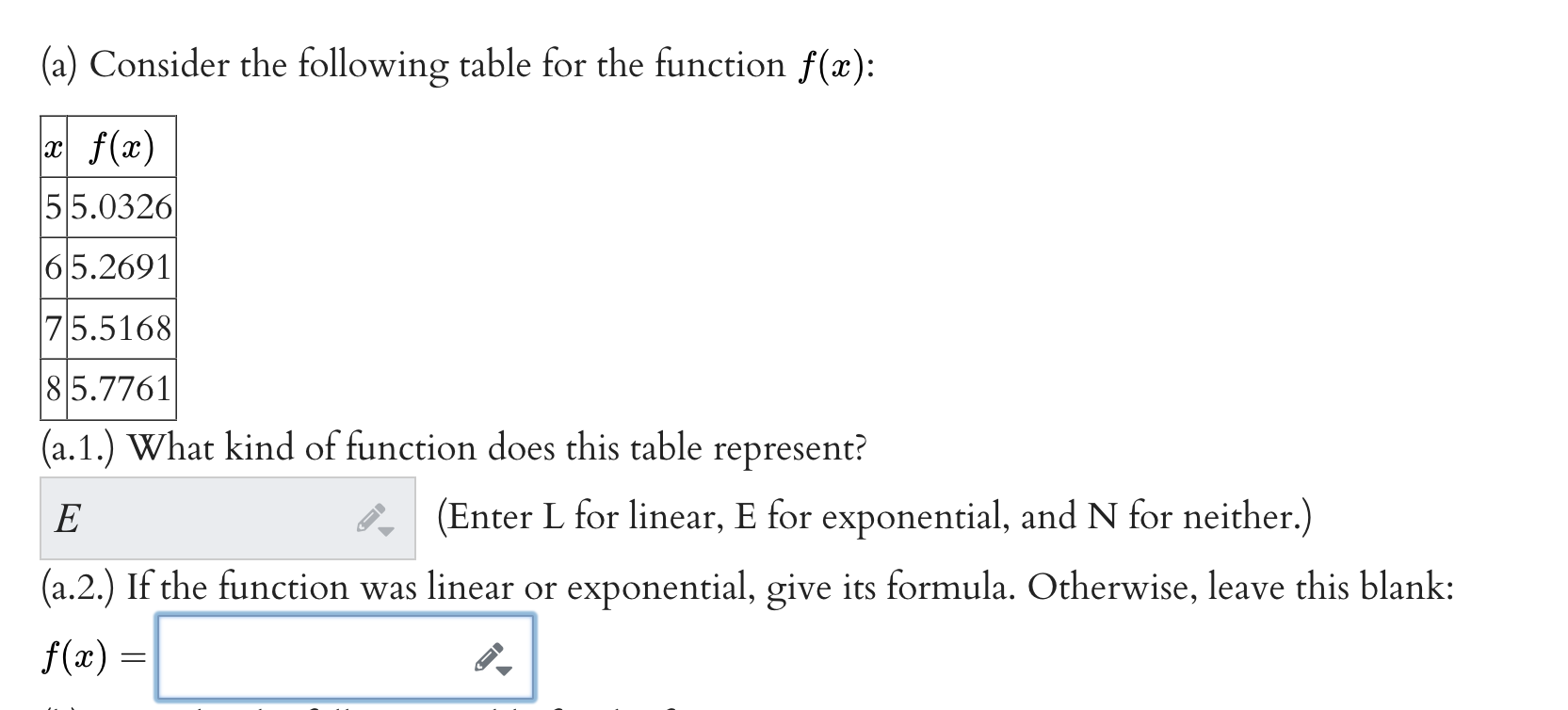 Solved (a) Consider the following table for the function | Chegg.com