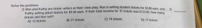 Solved Solve the problem. $3.00 each, and 2) $123.00, how | Chegg.com