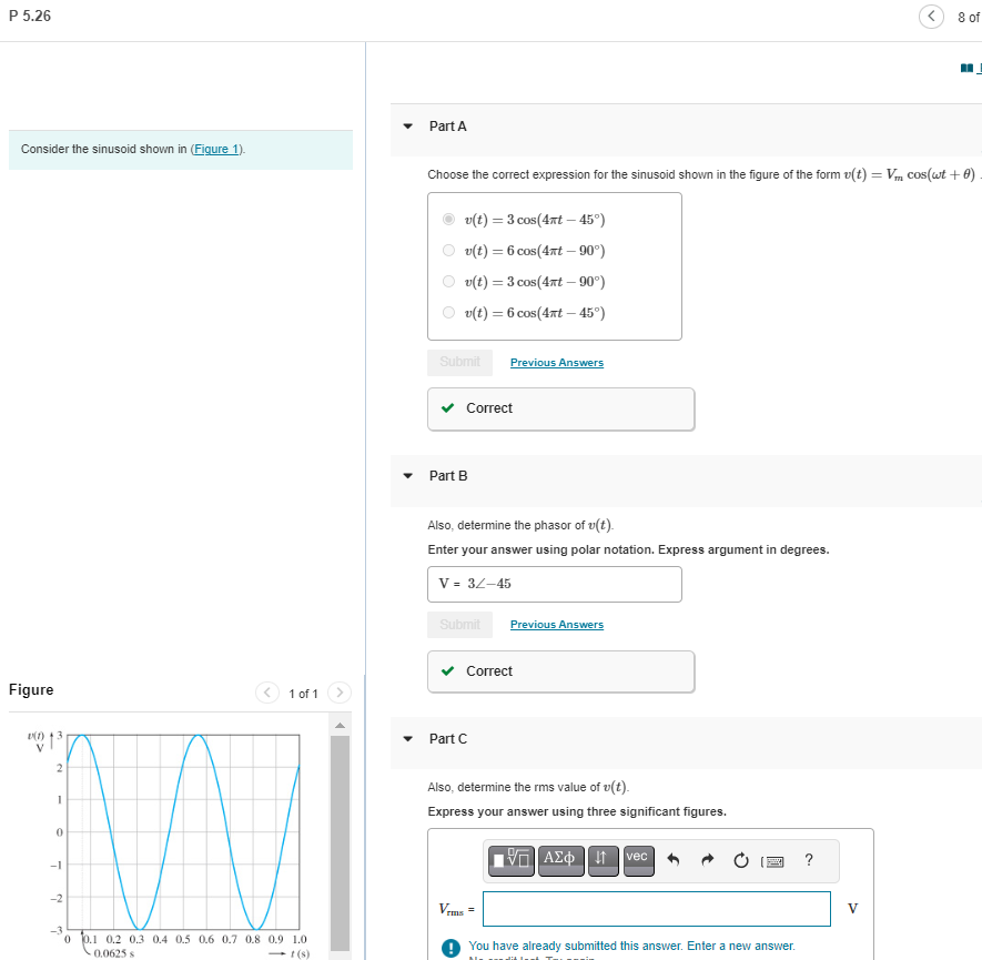 Solved Consider the sinusoid shown in Choose the correct | Chegg.com
