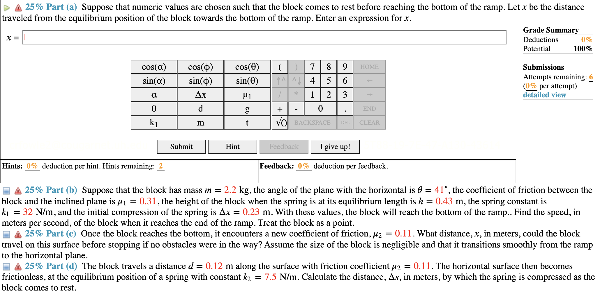 Solved part a, b, c, and d please! using kinetic energy, | Chegg.com