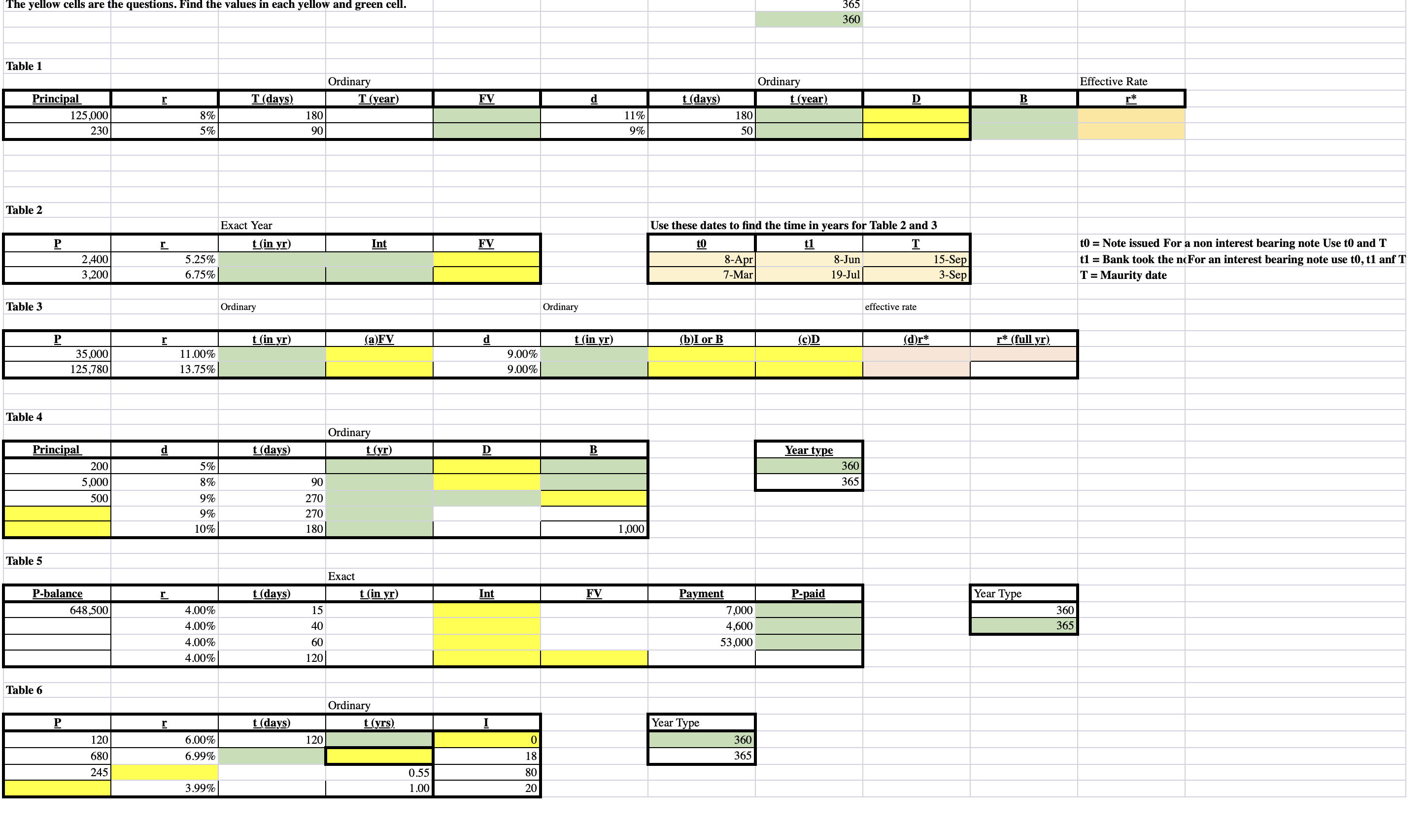 Solved The yellow cells are the questions. Find the values | Chegg.com