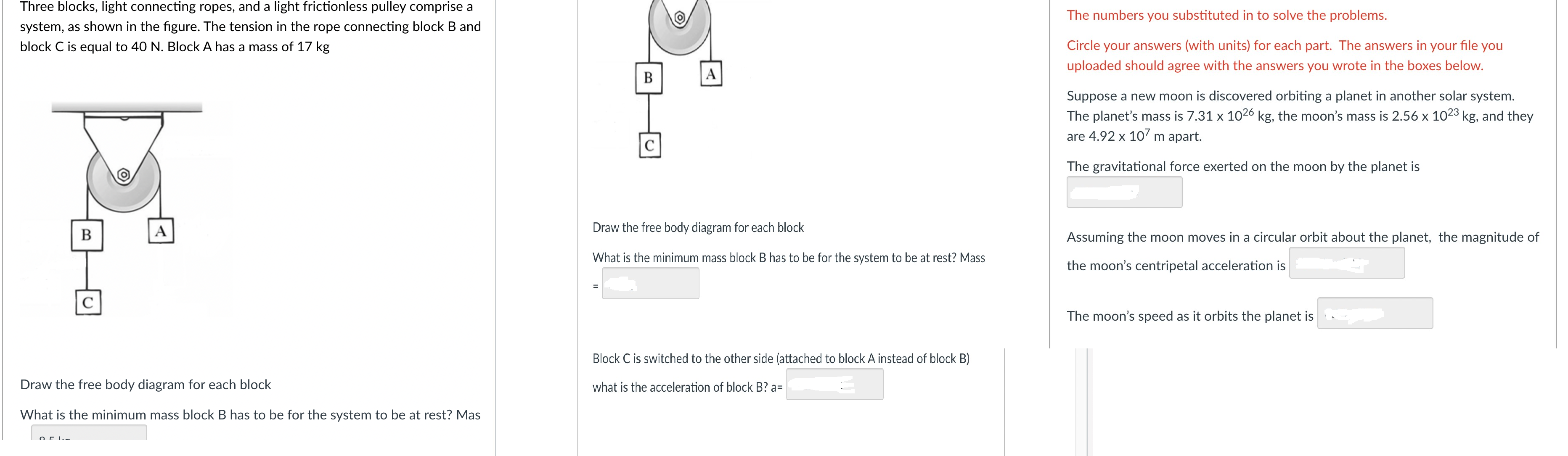 Solved Three blocks, light connecting ropes, and a light | Chegg.com