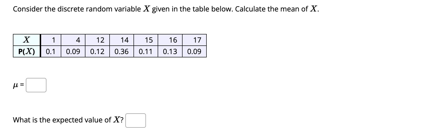Solved Consider the discrete random variable \\( X \\) given | Chegg.com