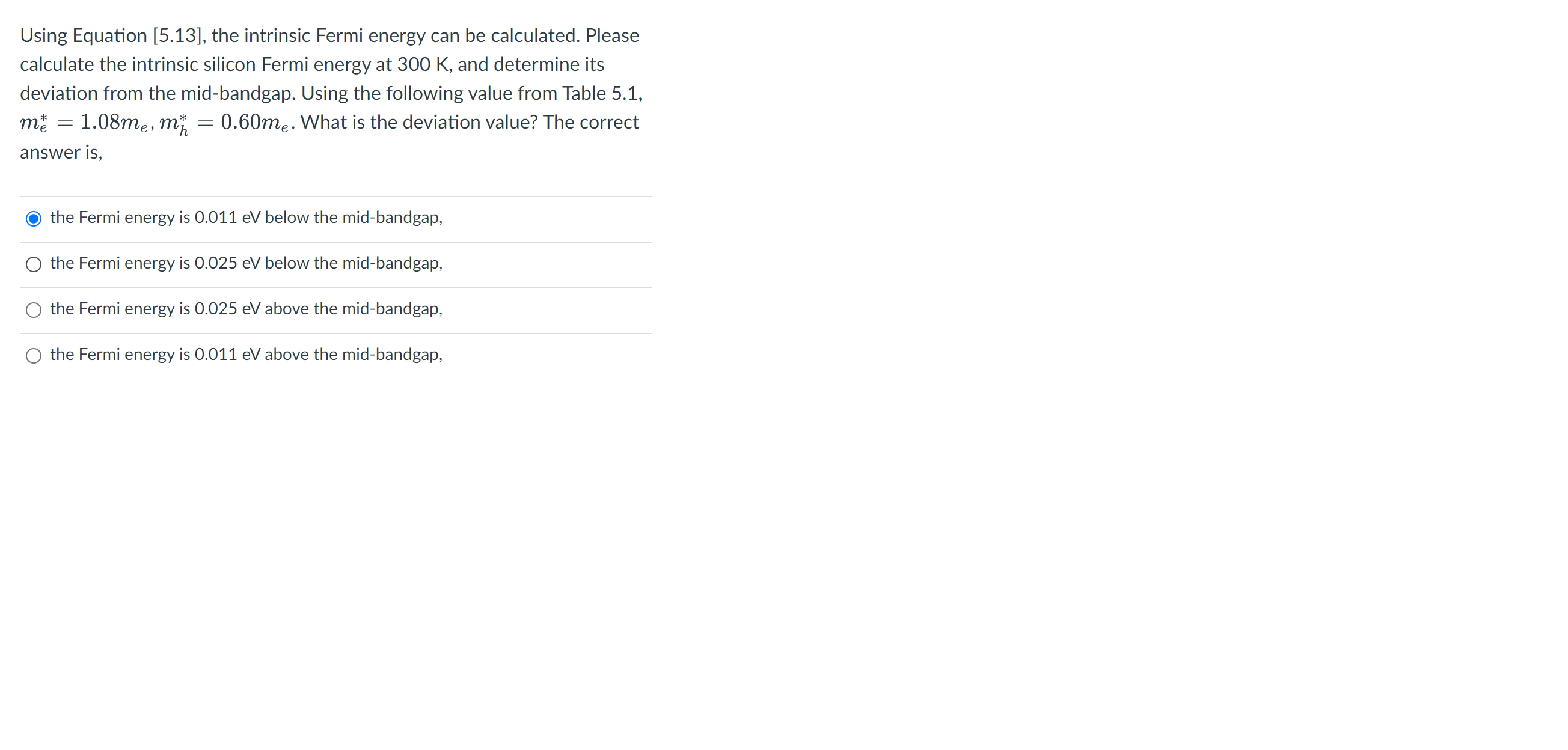 Solved Using Equation [5.13], ﻿the intrinsic Fermi energy | Chegg.com