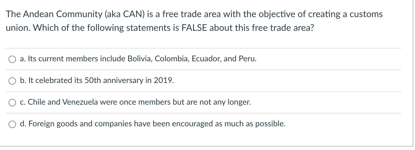 Solved True or false? NAFTA was considered a free trade area | Chegg.com