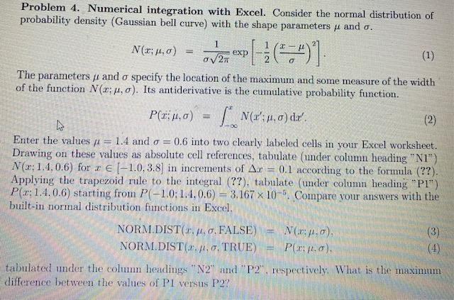 Problem 4. Numerical integration with Excel. Consider | Chegg.com